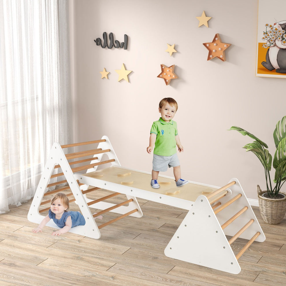 3 In 1 Climbing Toy Set | Beige Triangle Ladders & Ramp For Kids – Kids ...