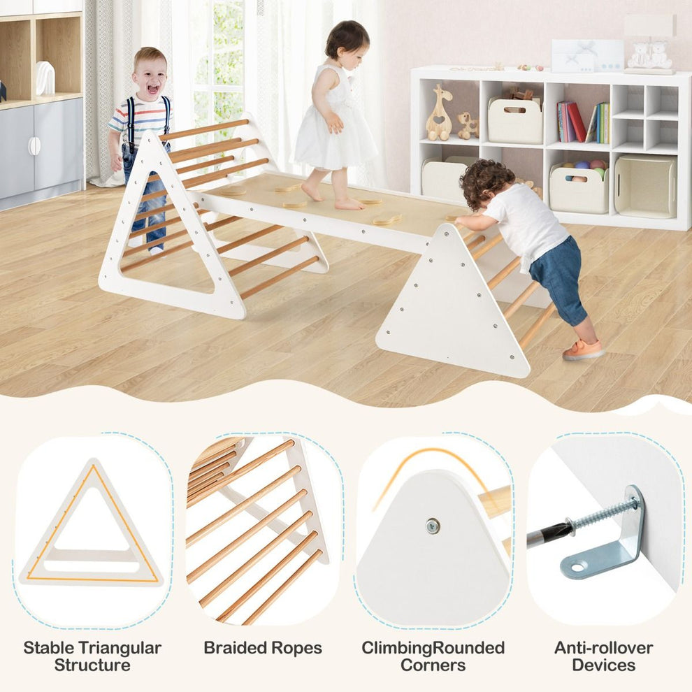 3 In 1 Climbing Toy Set | Beige Triangle Ladders & Ramp For Kids – Kids ...