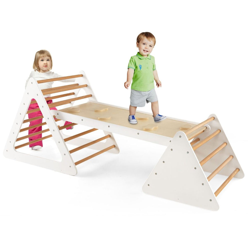 3 In 1 Climbing Toy Set | Beige Triangle Ladders & Ramp For Kids