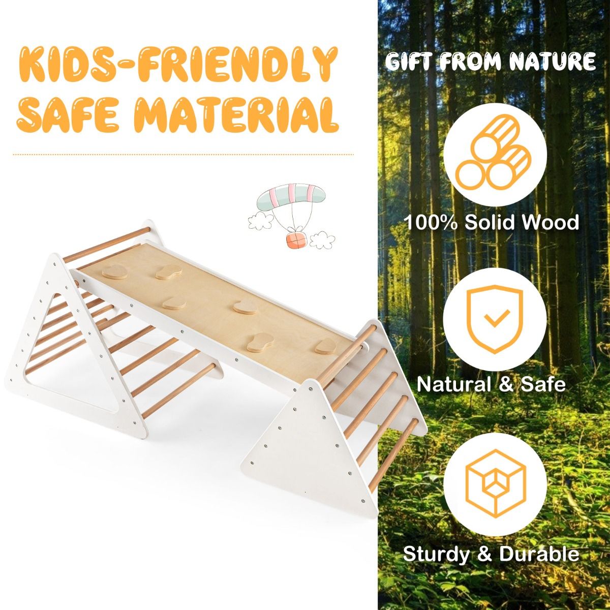 3 In 1 Climbing Toy Set | Beige Triangle Ladders & Ramp For Kids