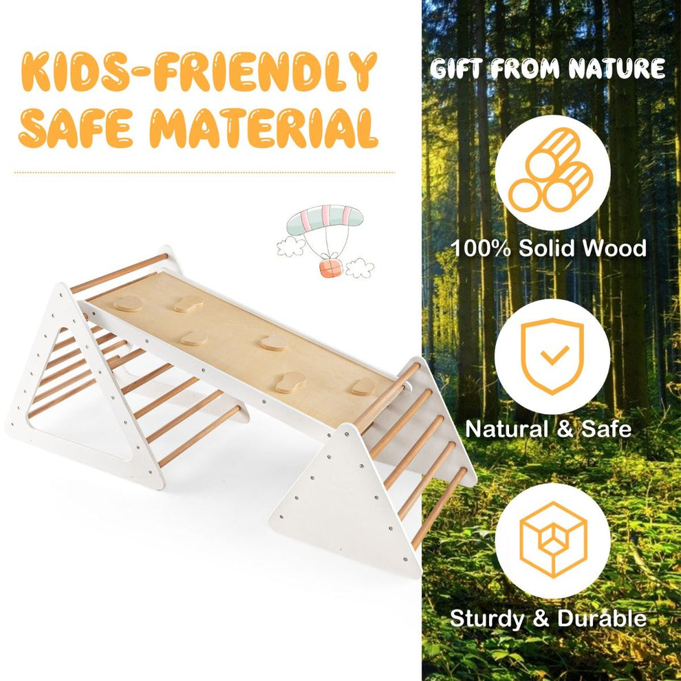 3 In 1 Climbing Toy Set | Beige Triangle Ladders & Ramp For Kids – Kids ...