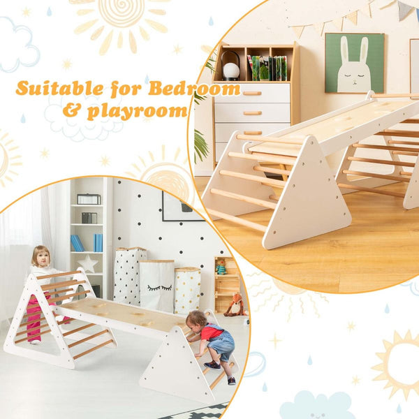 3 In 1 Climbing Toy Set | Beige Triangle Ladders & Ramp For Kids