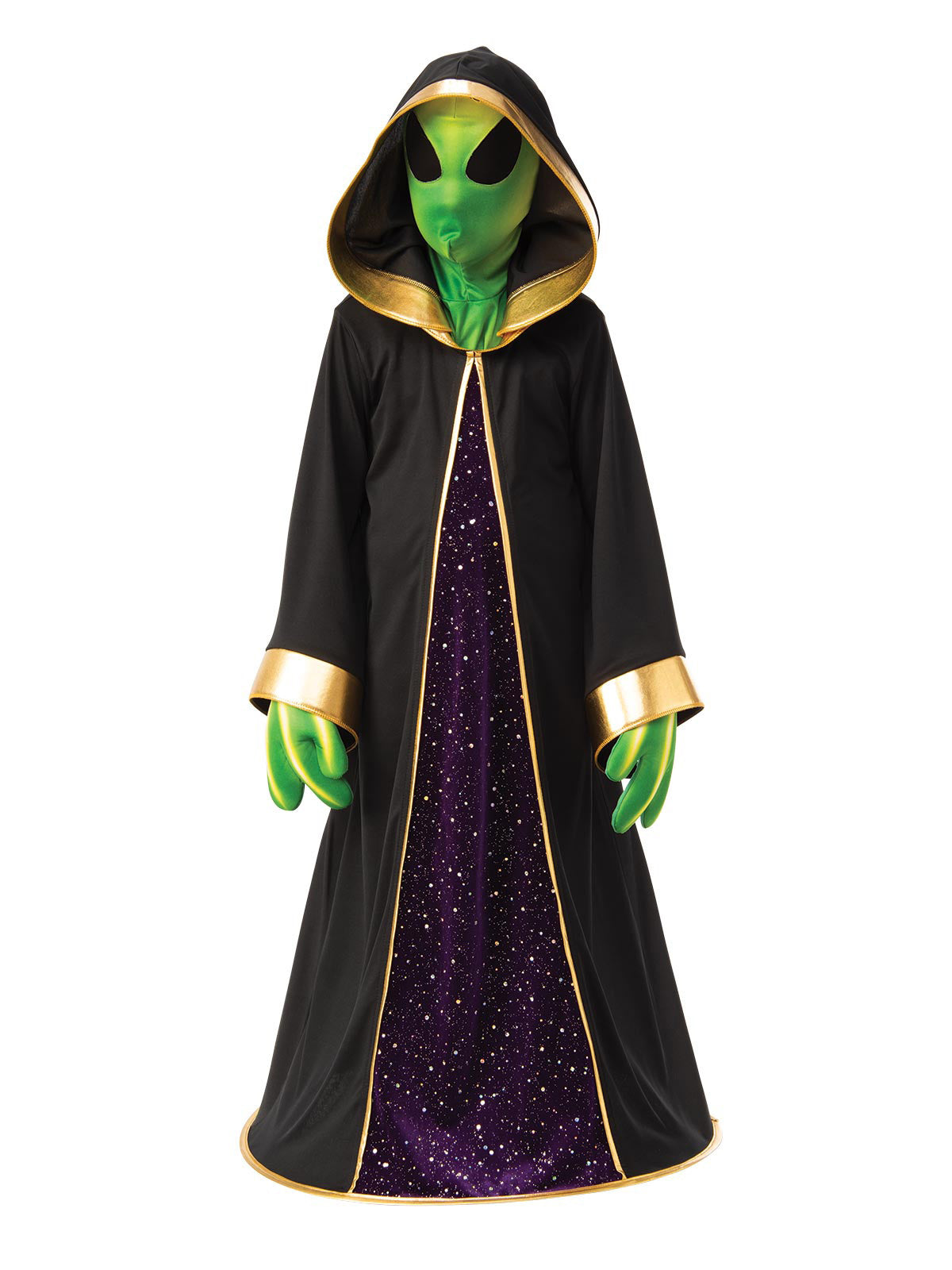 Alien Deluxe Costume | Green Mask Purple Robe Gold Details – Kids Mega Mart