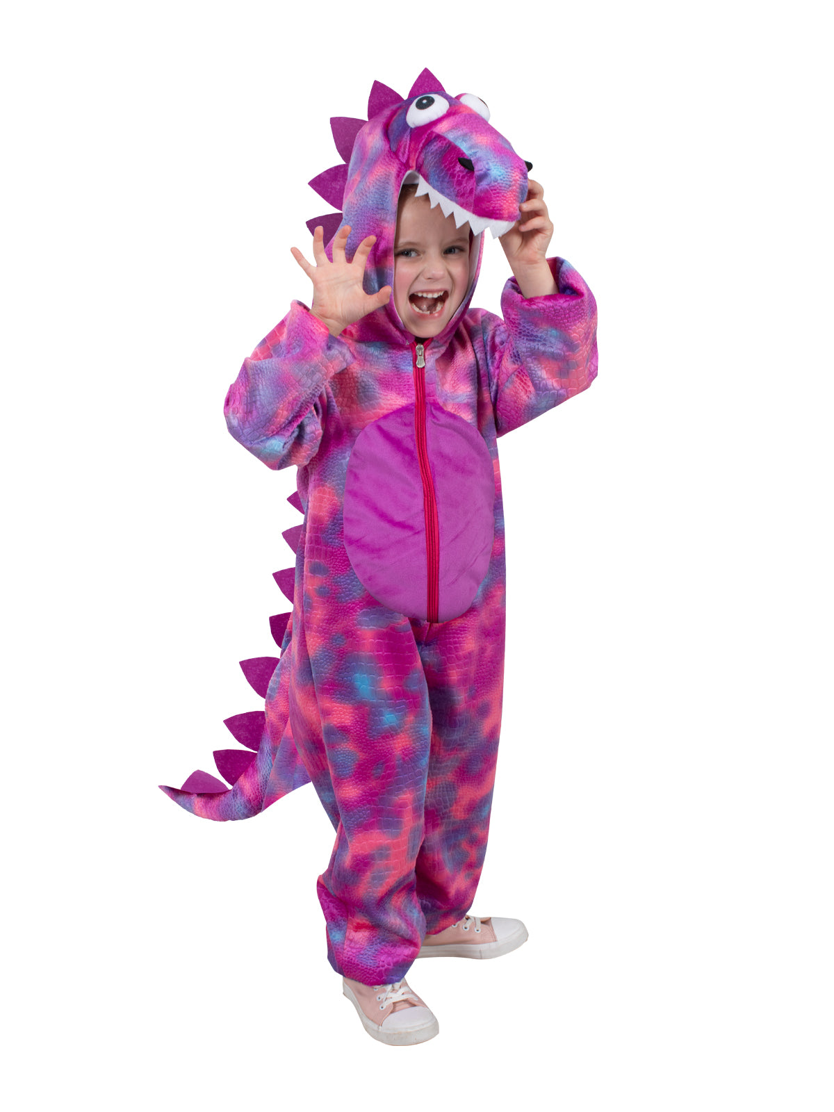 Pink Dinosaur Costume | Kids Roarin' Rex Plush Jumpsuit