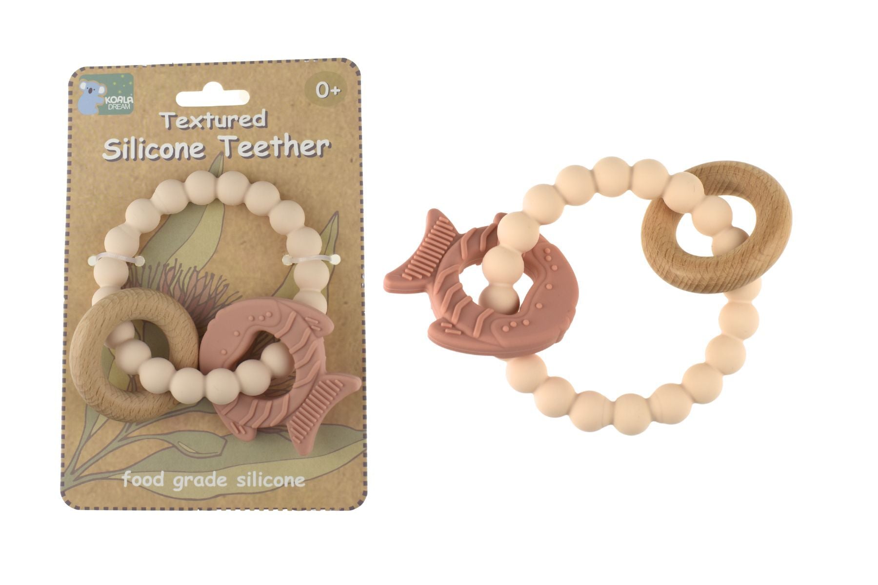 Koala Dream Textured Silicone Fish Teether | Pink Soothing Teether