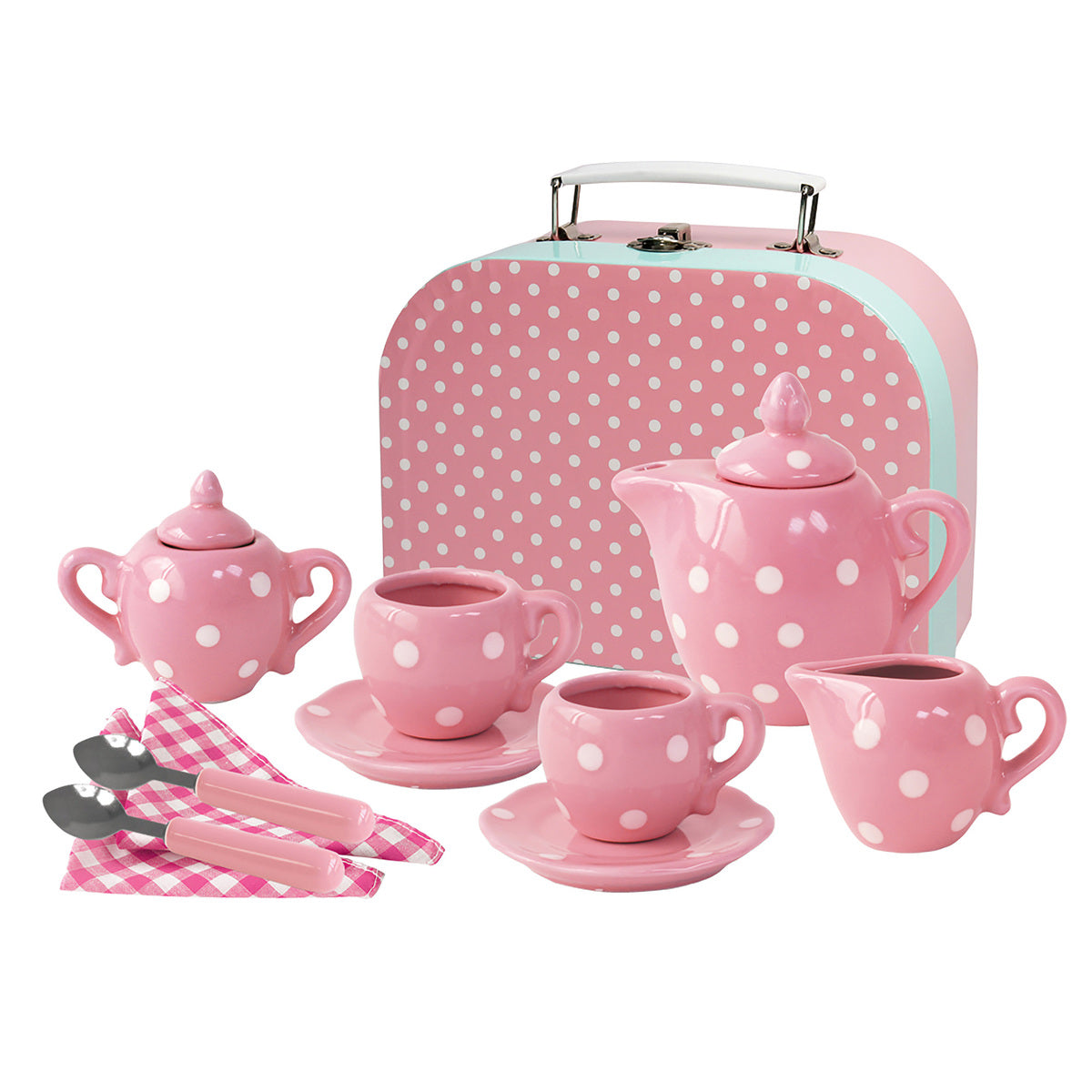Pink Polka Dot Porcelain Tea Set | 13 Pc Kids Mini Tea Party Set