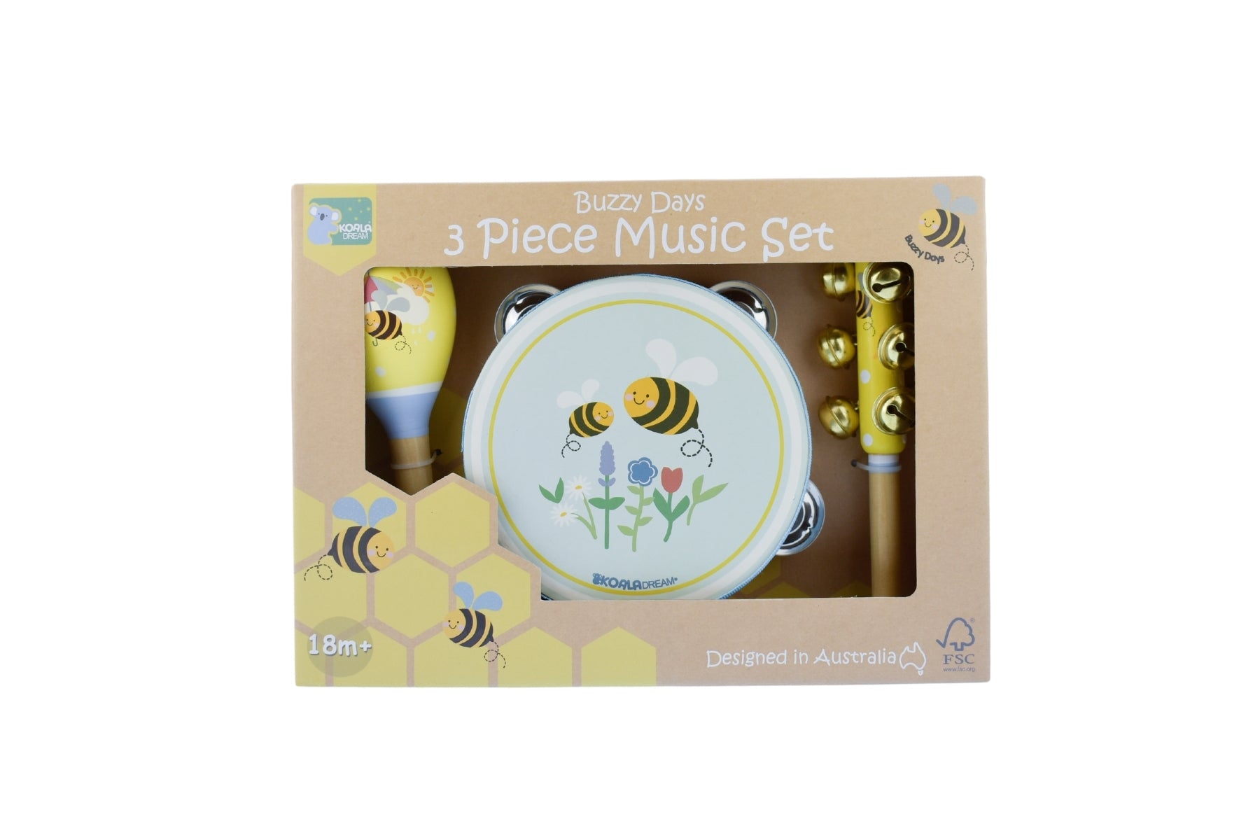 Buzzy Bee Musical Set | 3 Piece Wooden Instruments for Kids