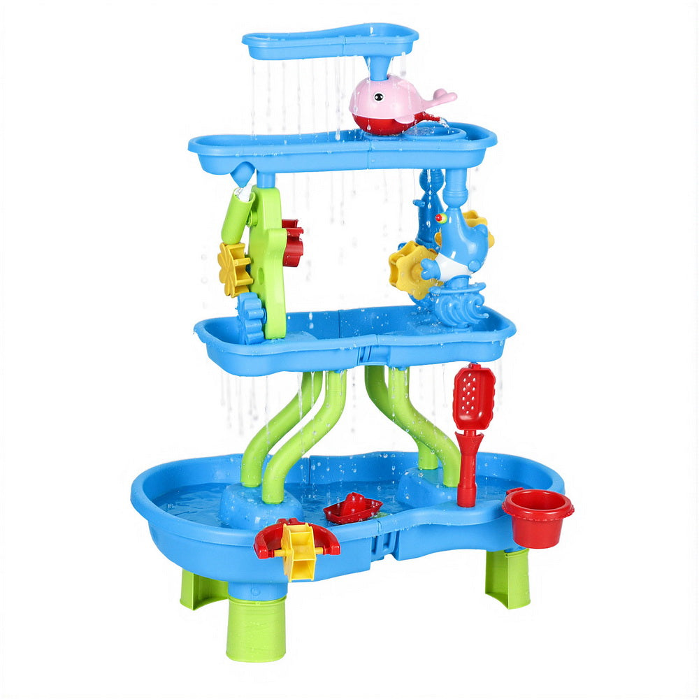 Keezi Kids Sand and Water Table 4-Tier Waterfall Sandpit Toys Beach Sh ...