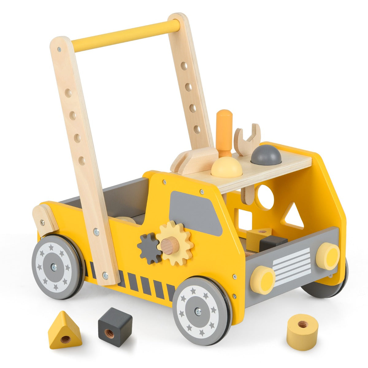 2 In 1 Wooden Baby Walker | Yellow Truck-Shaped Push Toy