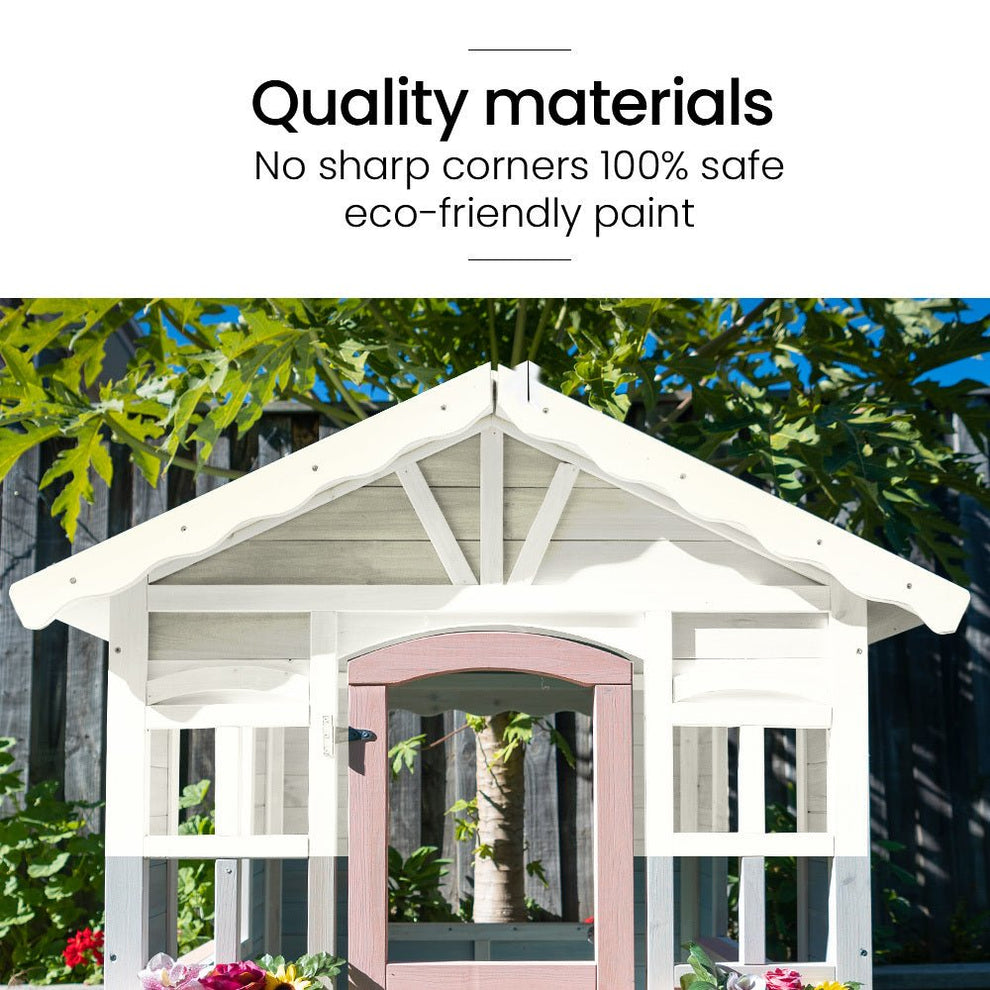 Rovo Kids Cottage Cubby House White and Pink