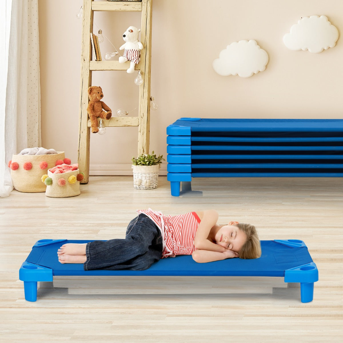 Stackable Cot | Blue Oxford Cloth, Easy Lift, Comfy Nap Spot – Kids ...