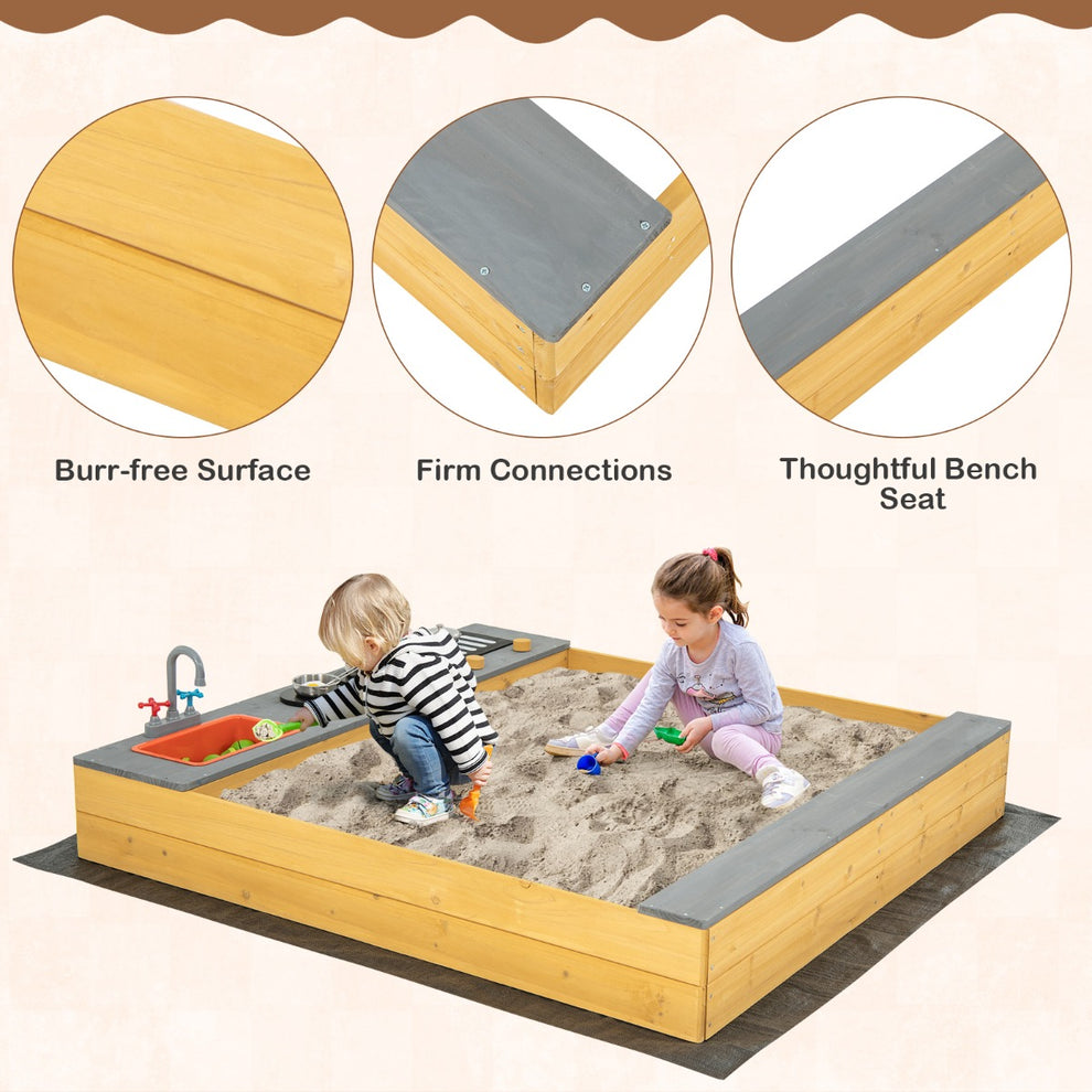 Wooden Sandbox with Kitchen Playset | Safe Outdoor Fun for Kids – Kids ...