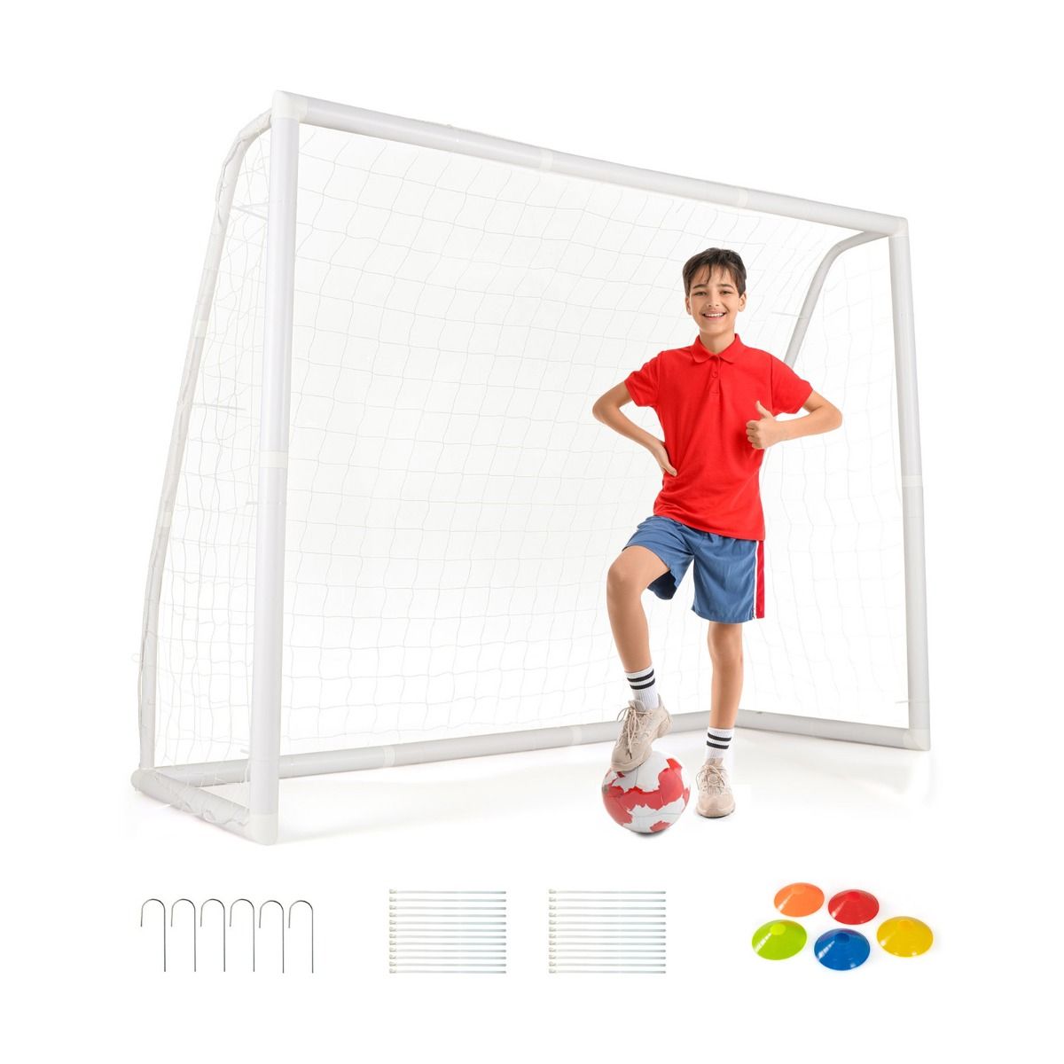 Soccer Goal | UPVC Frame White Net Cones for Backyard Training