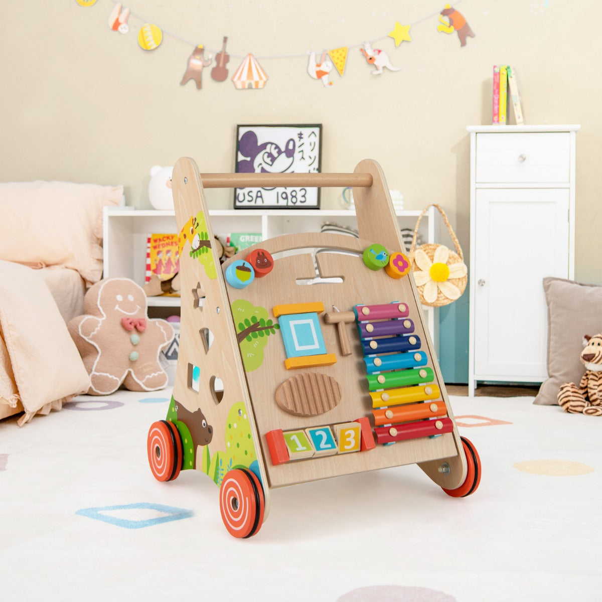 Wooden Baby Push Walker | Multicolor Activity Center for Toddlers ...