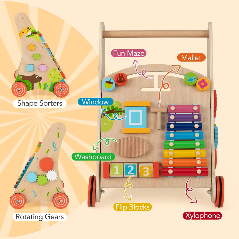 Wooden Baby Push Walker | Multicolor Activity Center for Toddlers ...