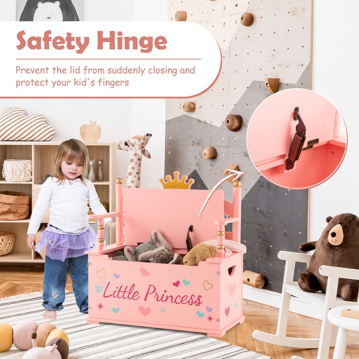 2-in-1 Kids Toy Storage Chest & Bench with Safety Hinge & High Backres