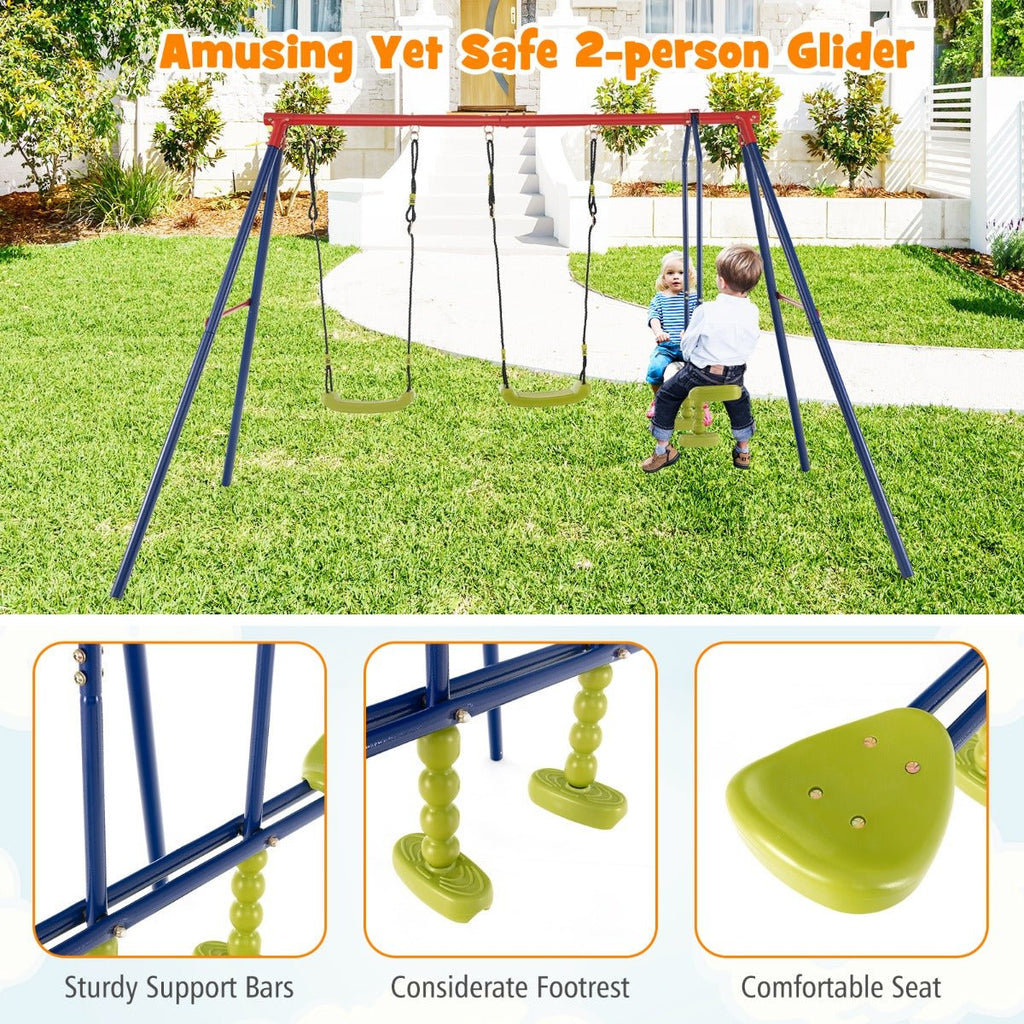 2-in-1 Outdoor Swing Set with Adjustable Height for Kids