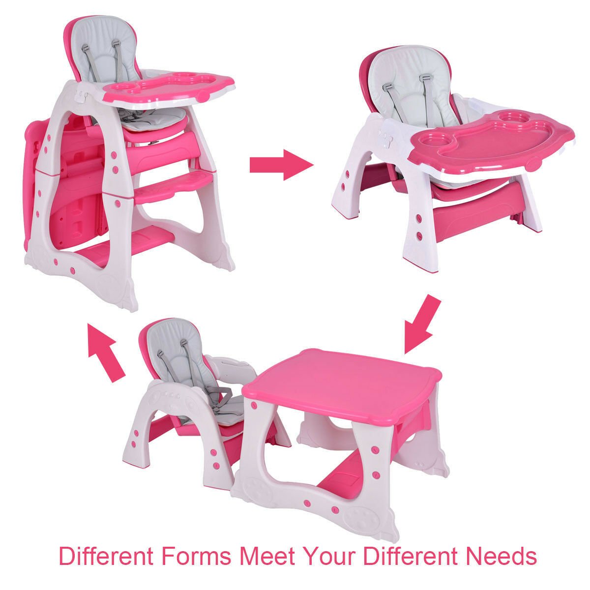 3 in 1 Convertible Baby High Chair | Pink, Adjustable, Safe