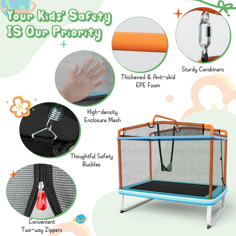 Rectangle Trampoline with Swing | Blue Orange | Kids Mega Mart