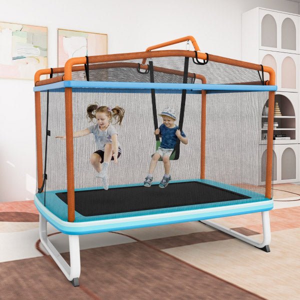 Rectangle Trampoline with Swing | Blue Orange | Kids Mega Mart