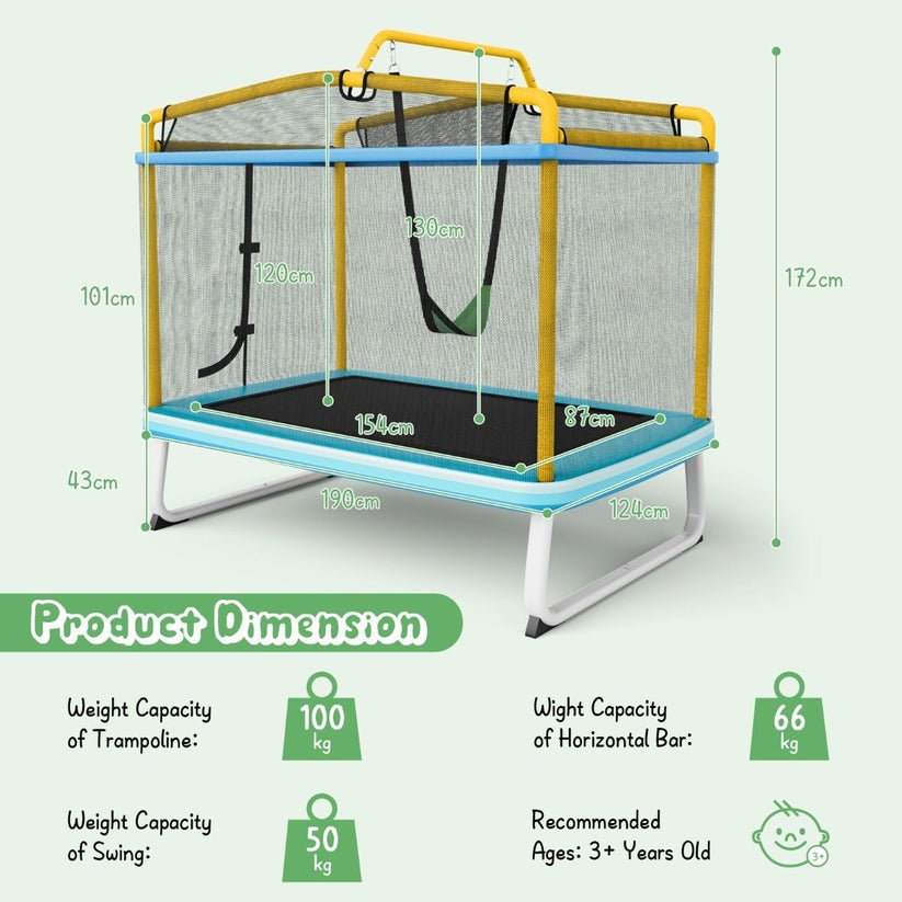 3 in 1 Kids Trampoline with Swing and Bar - Safe Outdoor Fun