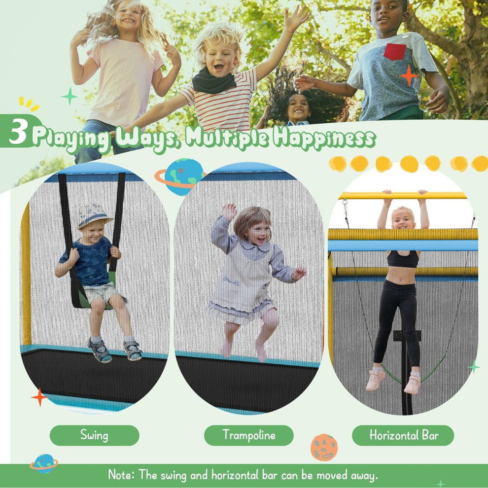 3 in 1 Kids Trampoline with Swing and Bar - Safe Outdoor Fun