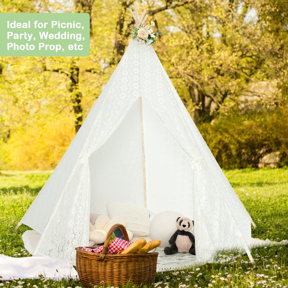 Magical 5-Side Lace Teepee Tent with Fairy Lights for Kids