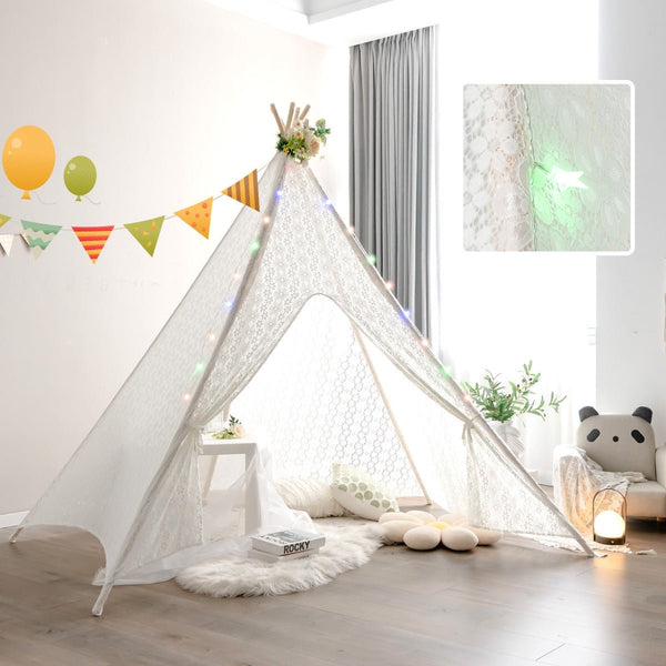 Magical 5-Side Lace Teepee Tent with Fairy Lights for Kids