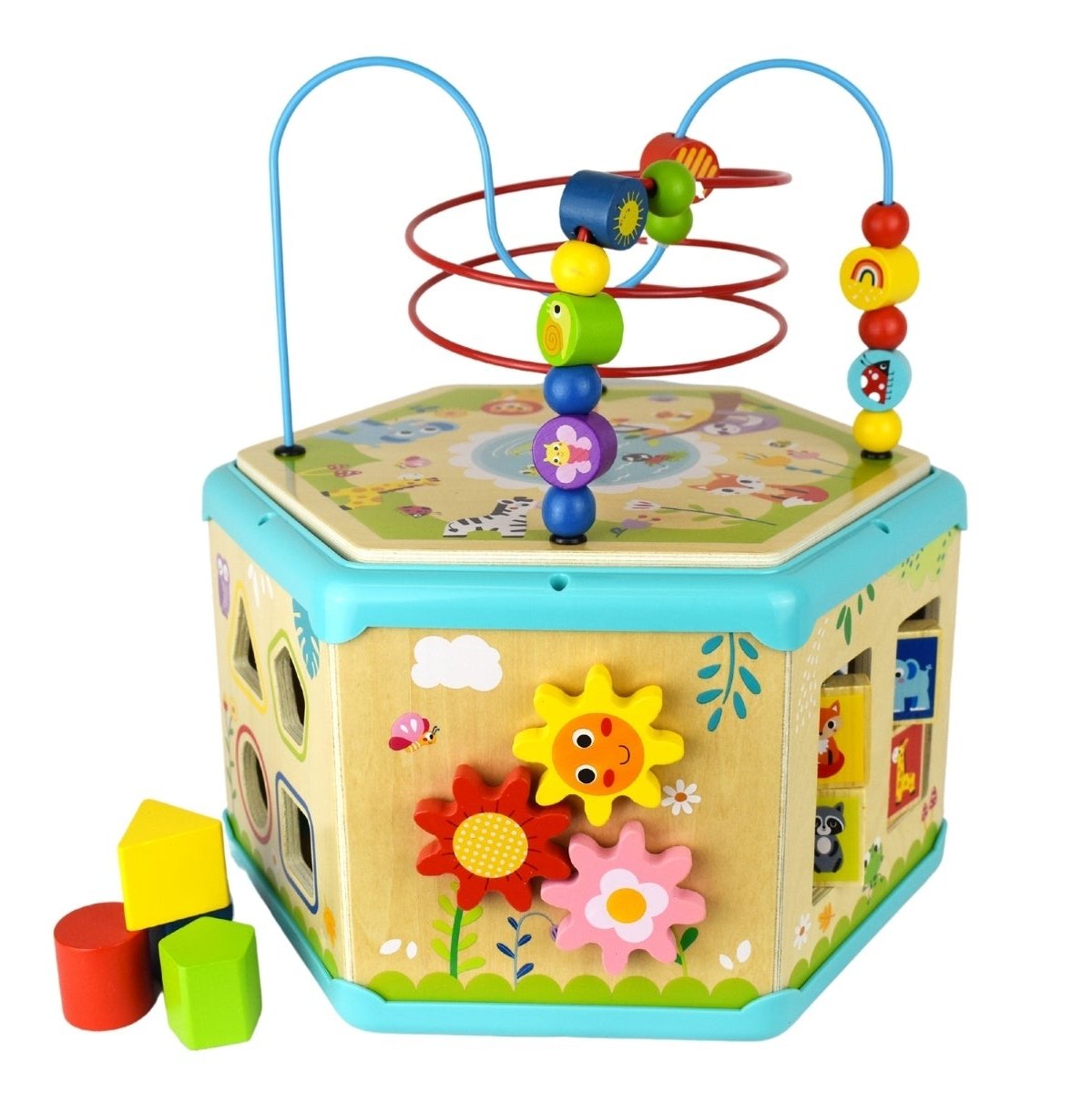7|in|1 Wooden Activity Cube Hexagon | Kids Engaging Play – Kids Mega Mart