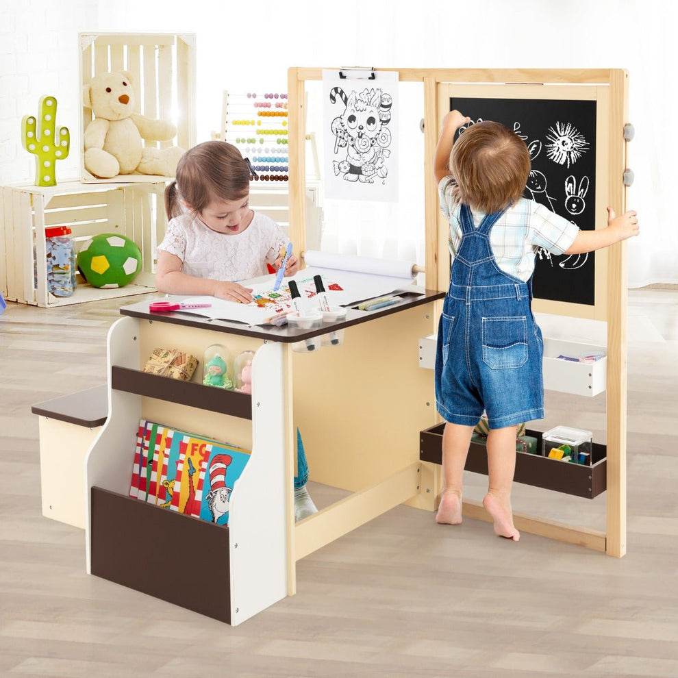 Kids Art Table Set | Adjustable Easel, Bench and Storage – Kids Mega Mart