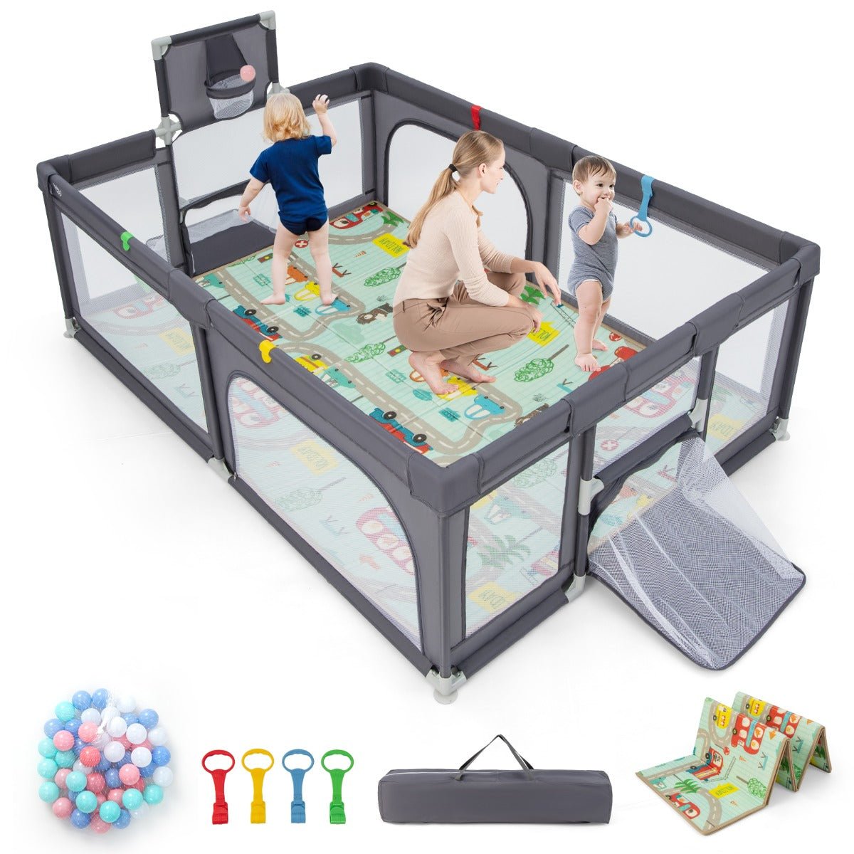 Large Baby Playpen | Basketball, Soccer, Play Mat and Ocean Balls
