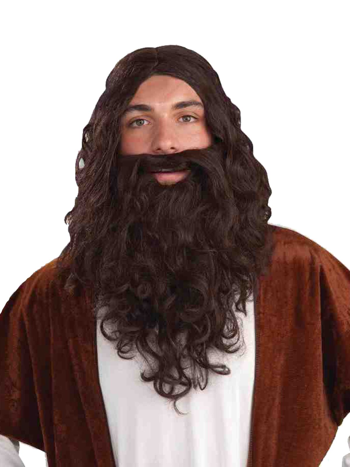 Adult Biblical Wig & Beard Set | Brown Wavy Hair Costume Accessory