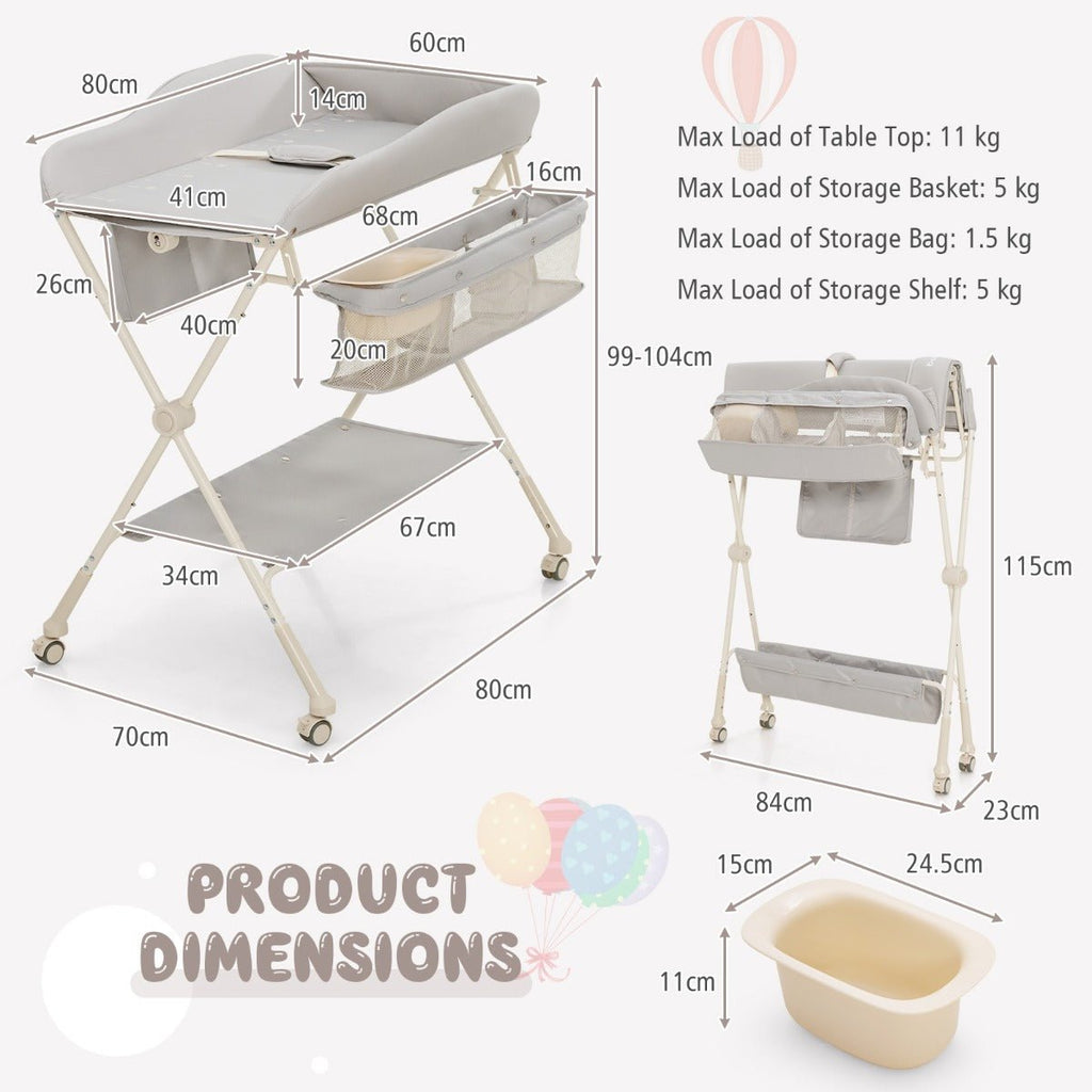 Buy Grey Nappy Change Table Height-Adjustable | Kids Mega Mart