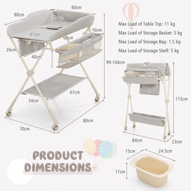 Buy Grey Nappy Change Table Height-Adjustable | Kids Mega Mart