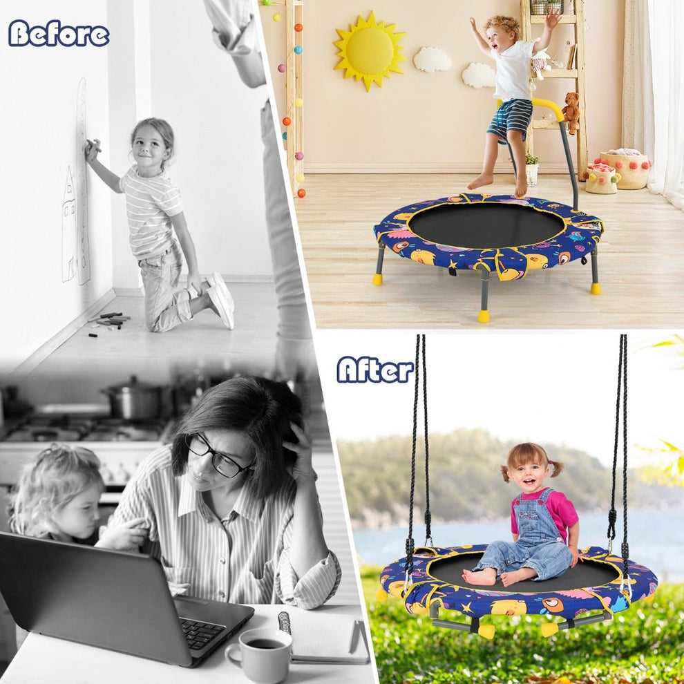 2-in-1 Kids Trampoline and Swing Set | Safe Indoor/Outdoor Fun