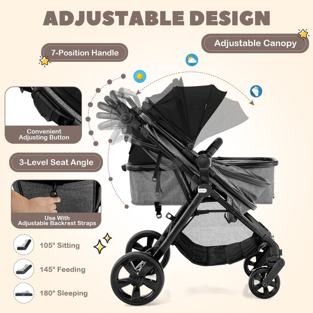 Buy Folding Stoller with Bassinet and Adjustable Canopy Black