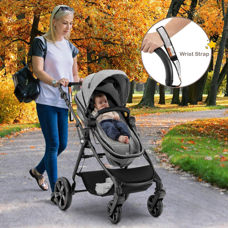 Buy Folding Stoller with Bassinet and Adjustable Canopy Grey