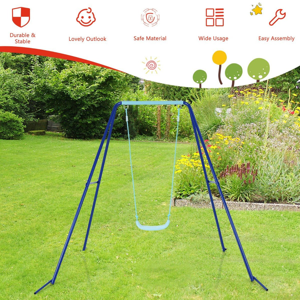 Sturdy Iron A-Frame Swing Set | Safe Outdoor Fun for Kids (Blue) – Kids ...