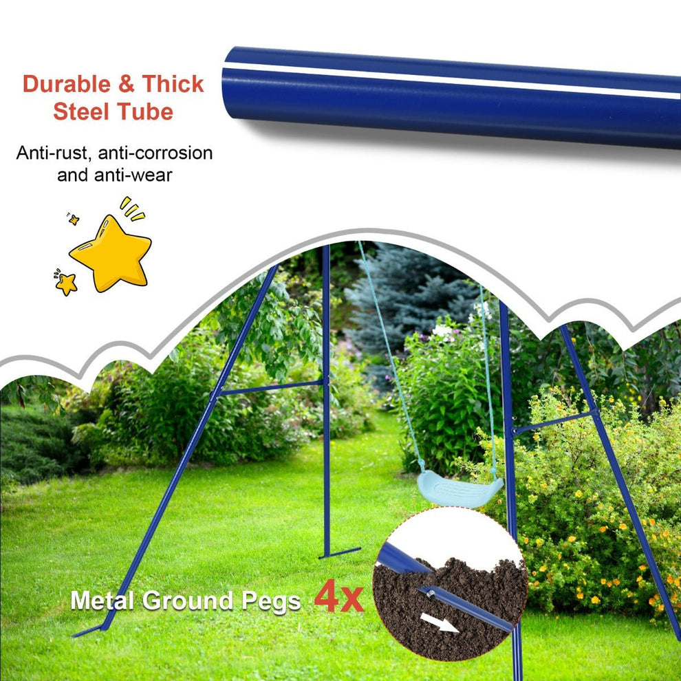 Sturdy Iron A-Frame Swing Set | Safe Outdoor Fun for Kids (Blue) – Kids ...