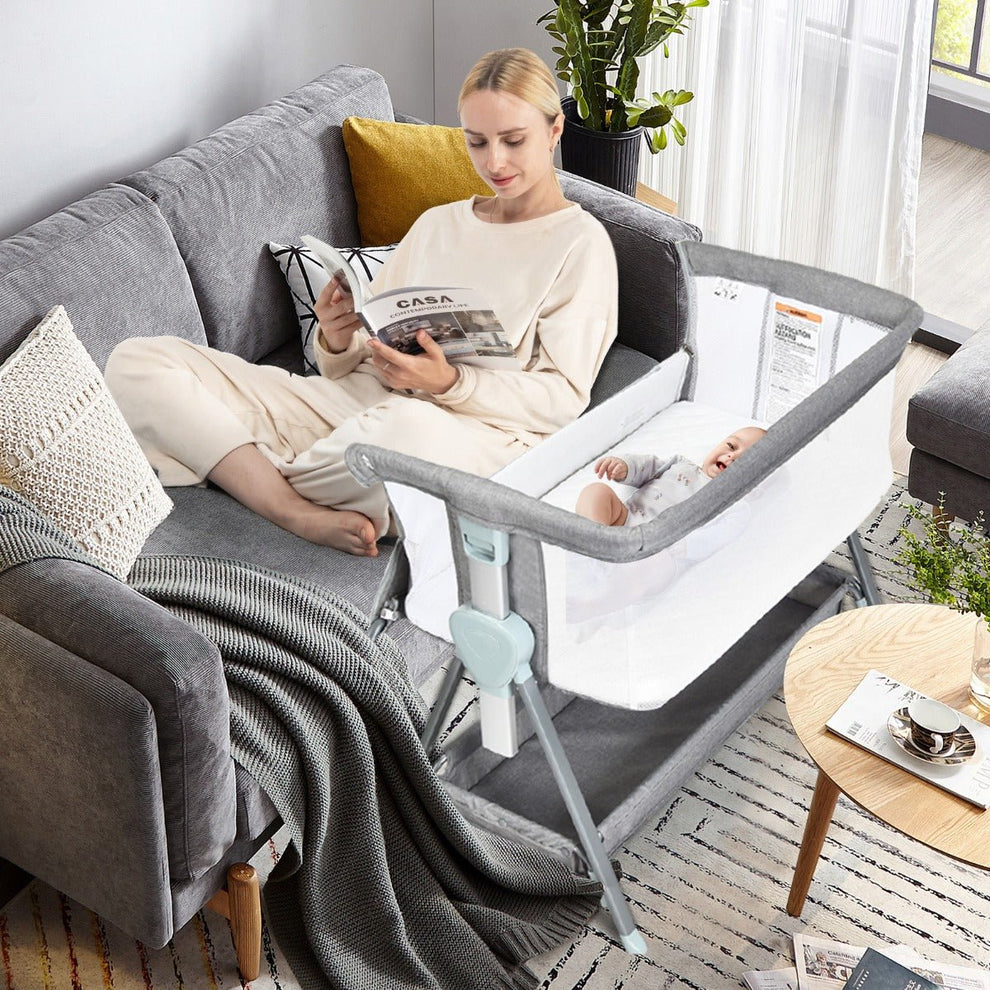 7-Level Adjustable Co-Sleeping Baby Cot with Wheels - Grey
