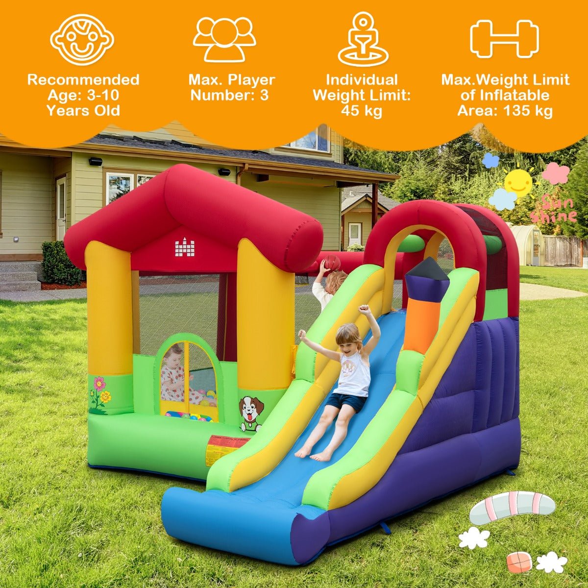 Inflatable Bounce House, Jumping Castle for Kids with Climbing Wall