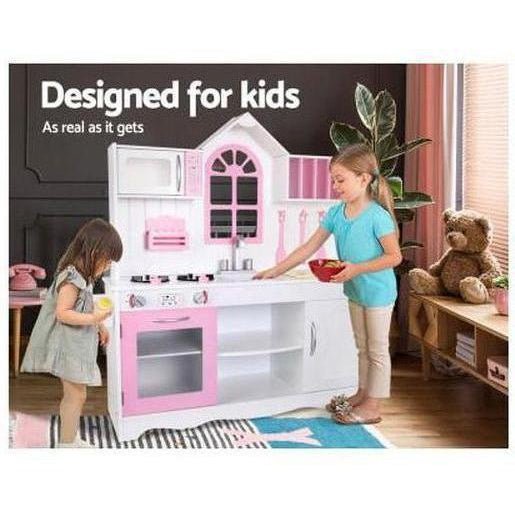 Keezi Kids Kitchen Play Set White & Pink | Kids Mega Mart