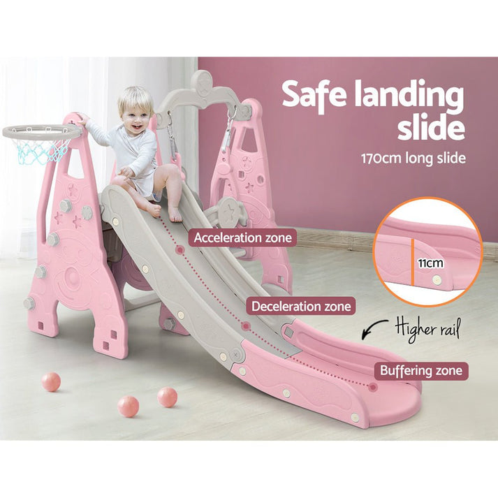 Keezi Kids Toddler Play Set Pink | Swing, Slide, Basketball – Kids Mega ...
