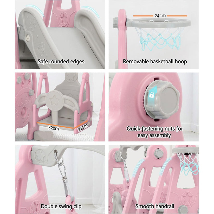 Keezi Kids Toddler Play Set Pink | Swing, Slide, Basketball – Kids Mega ...
