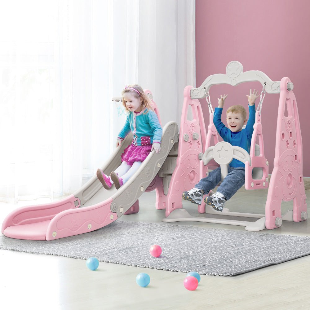 Keezi Kids Toddler Play Set Pink | Swing, Slide, Basketball – Kids Mega ...
