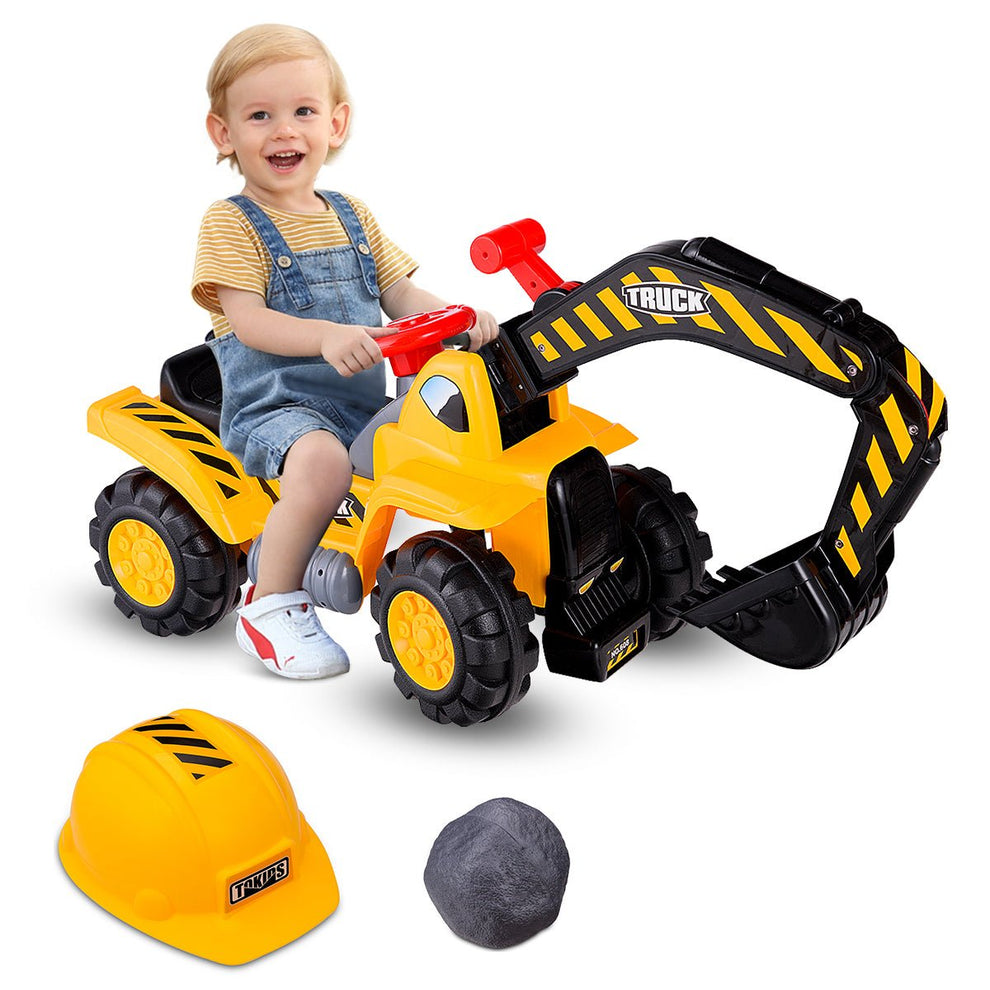 Kids Ride-On Excavator with Helmet & Sound | Fun Construction Toy