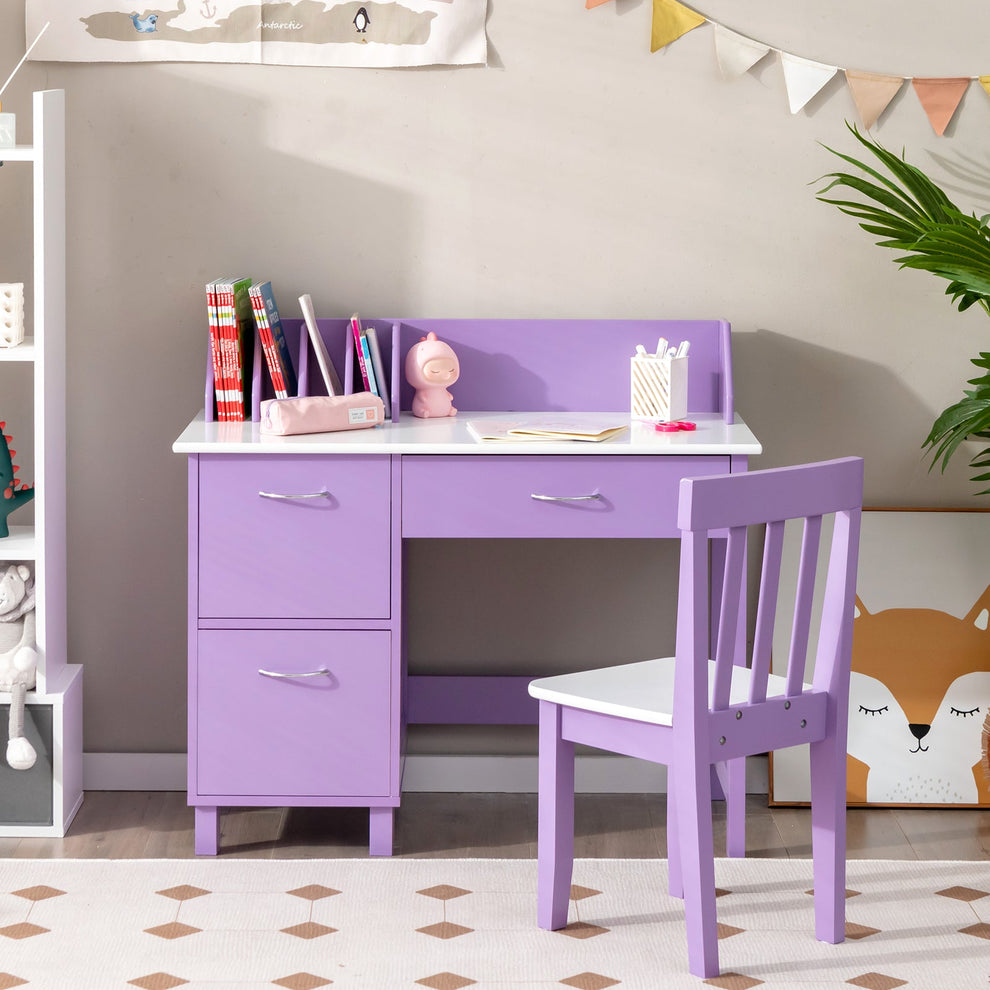 Kids Purple Study Desk and Chair Set with Storage for Ages 4+ – Kids ...