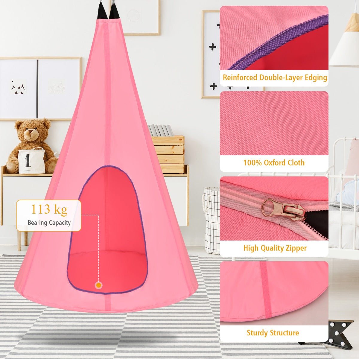 Kids Pink Nest Swing Tent | Cozy 80cm Hanging Chair for Fun – Kids Mega ...