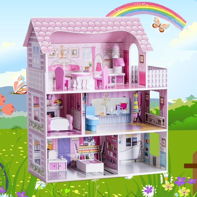 Large Wooden Dollhouse with Complete Accessories and Furniture