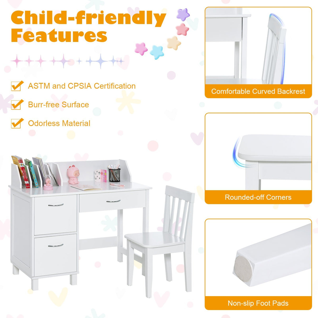 Shop Kids Learning Desk & Chair Set - White | Kids Mega Mart